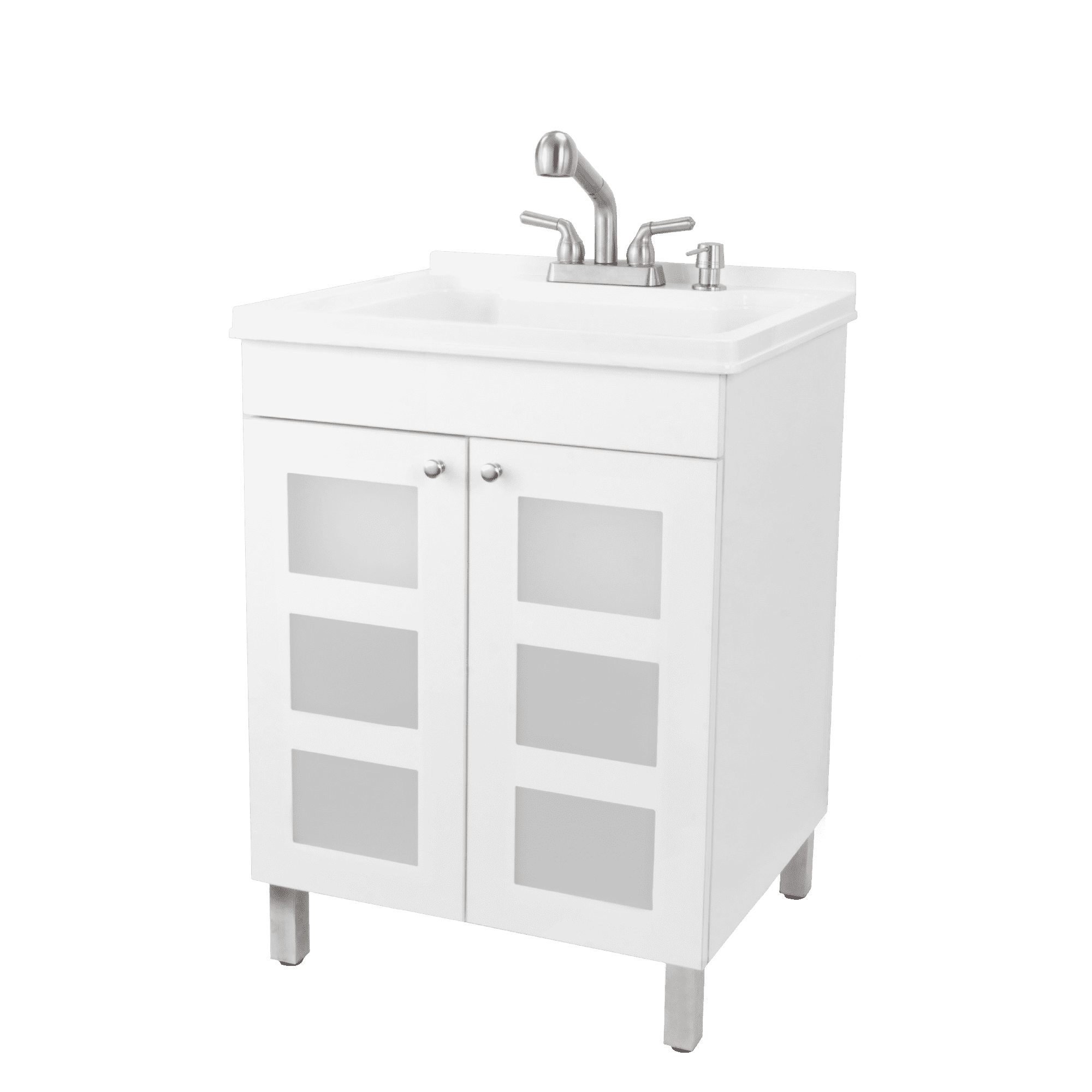 TEHILA White Utility Sink Laundry Vanity with Stainless Finish Pull-Out ...