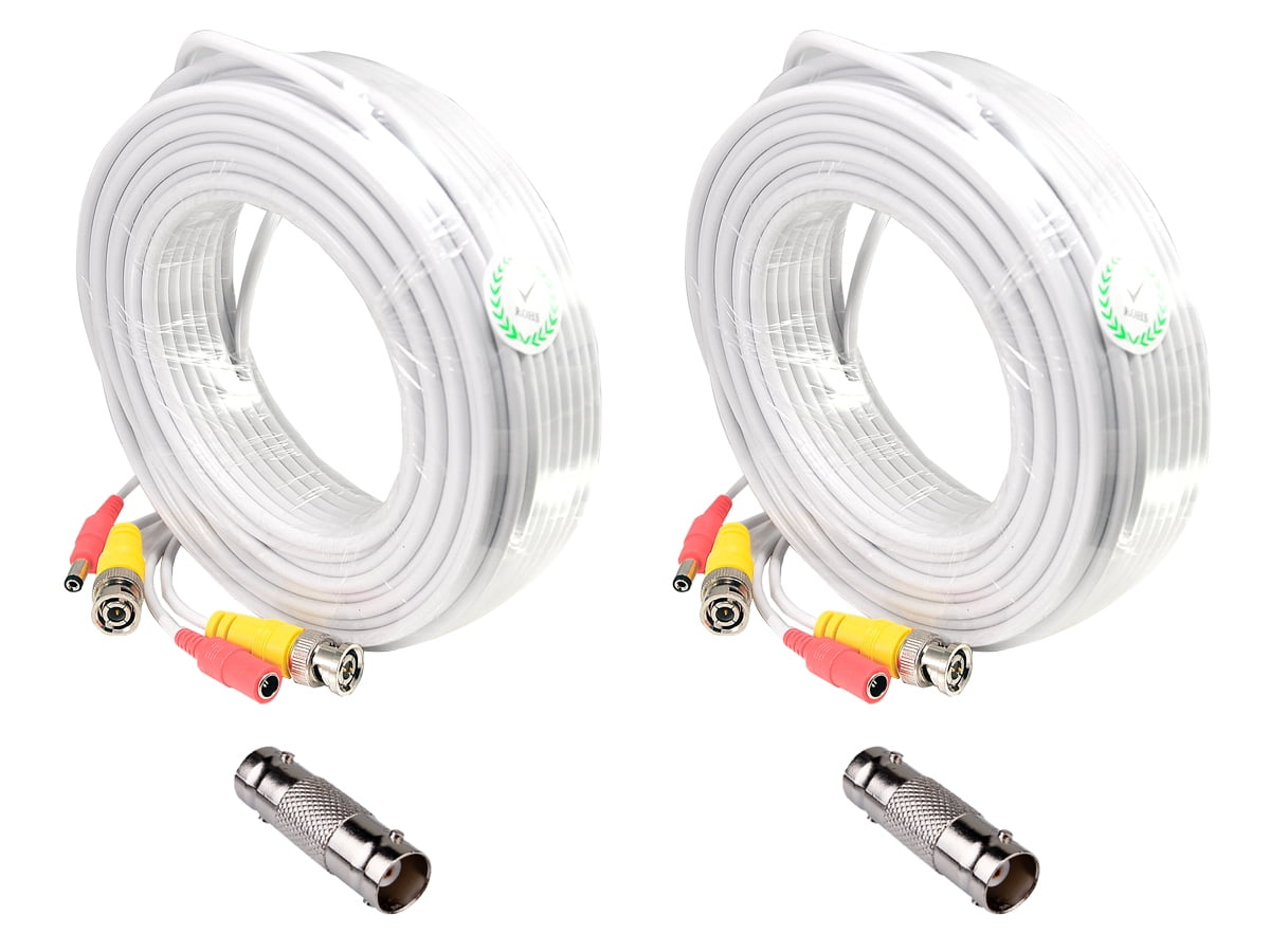 Evertech 2 Pcs 100 Feet Power & Video Pre-Made CCTV BNC Cable for ...
