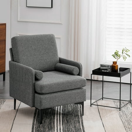 VINGLI Extra Wide Deep Accent Chair, Grey Mid Century Chair Reading ...