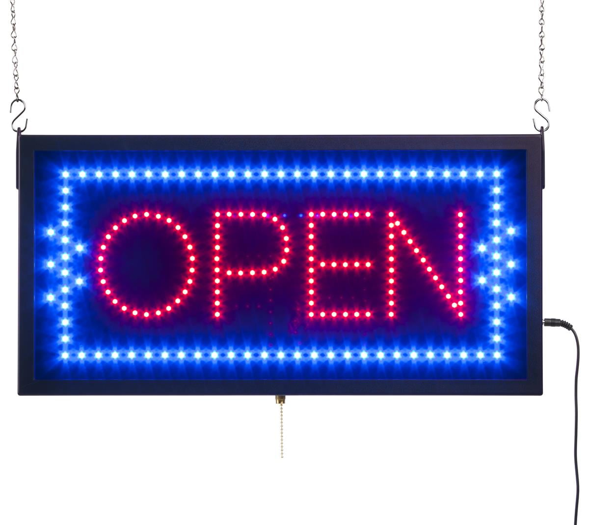 Rectangular Animated LED Sign Reads OPEN, Neon Blue And Red Bulbs ...
