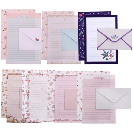 Stationary Set, 48 Letter Writing Paper and 24 Envelopes, Floral Animal ...