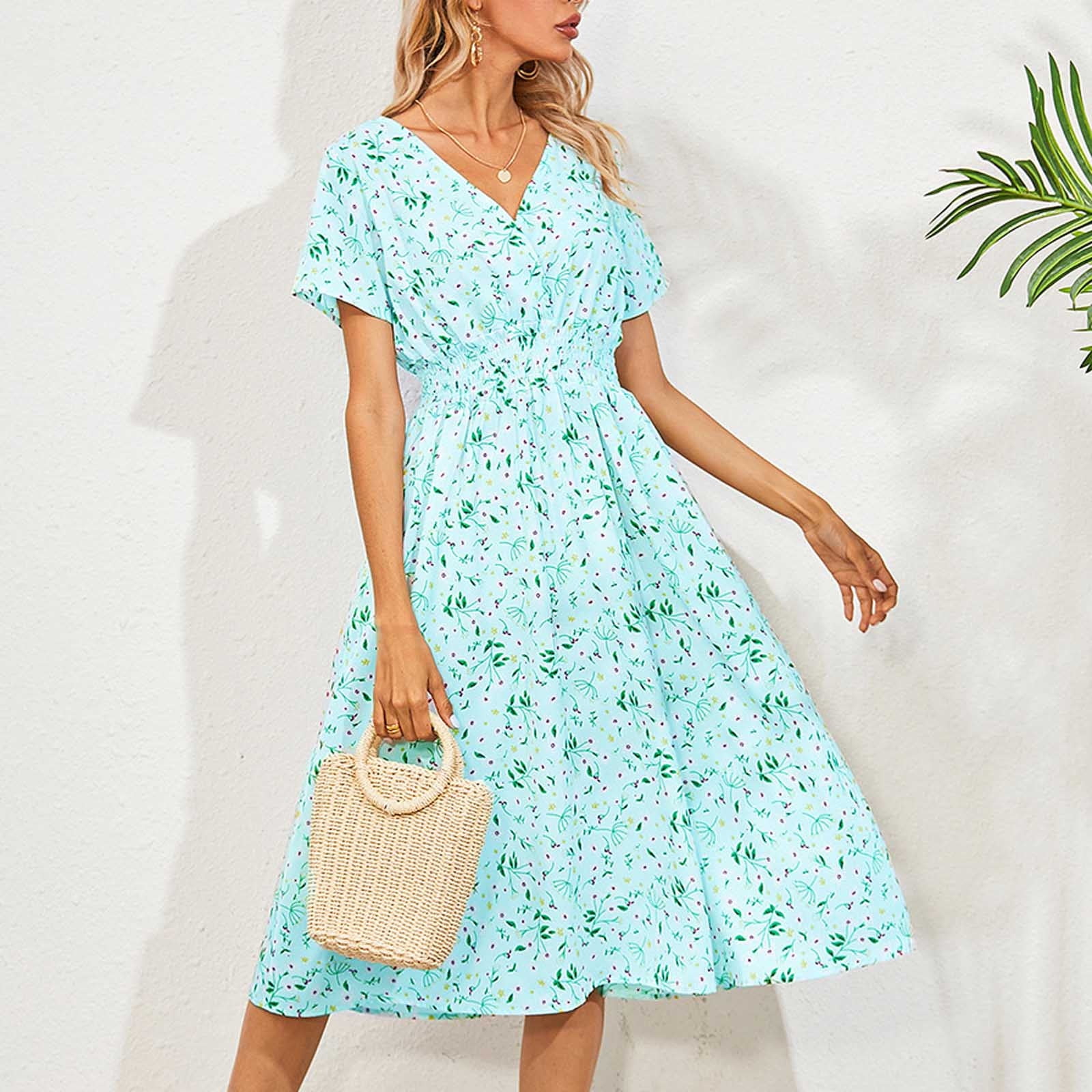 Click here for Cehvom Women Summer Casual Short Sleeve V-Neck Flo... prices