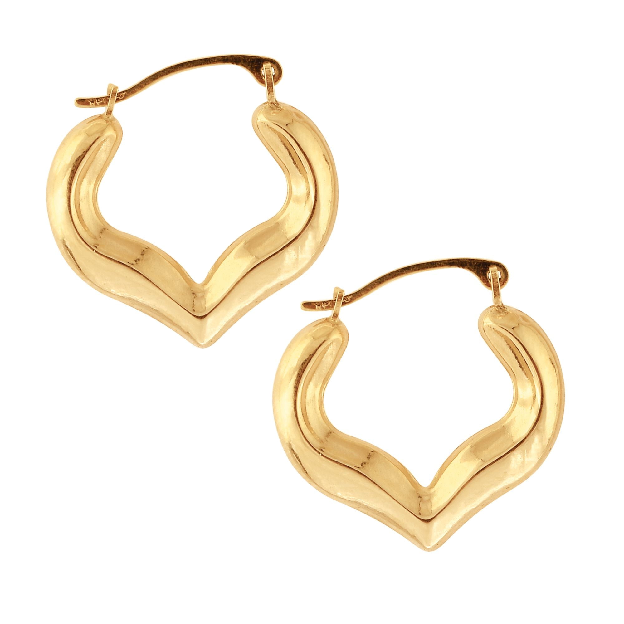 10K Yellow Gold Shiny Heart Shape Fancy Hoop Earrings with Hinged by ...