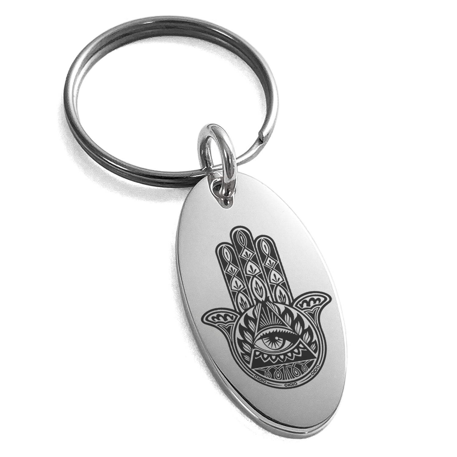 Stainless Steel All Seeing Eye Hamsa Hand of Fatima Engraved Small Oval ...