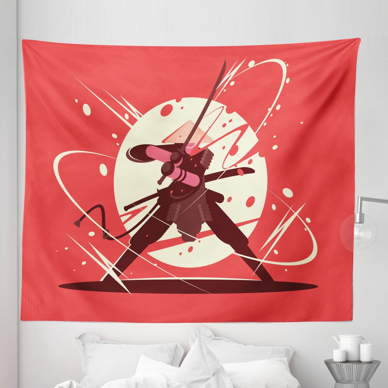 Samurai Tapestry, Oriental with Circular Motif Background Traditional ...