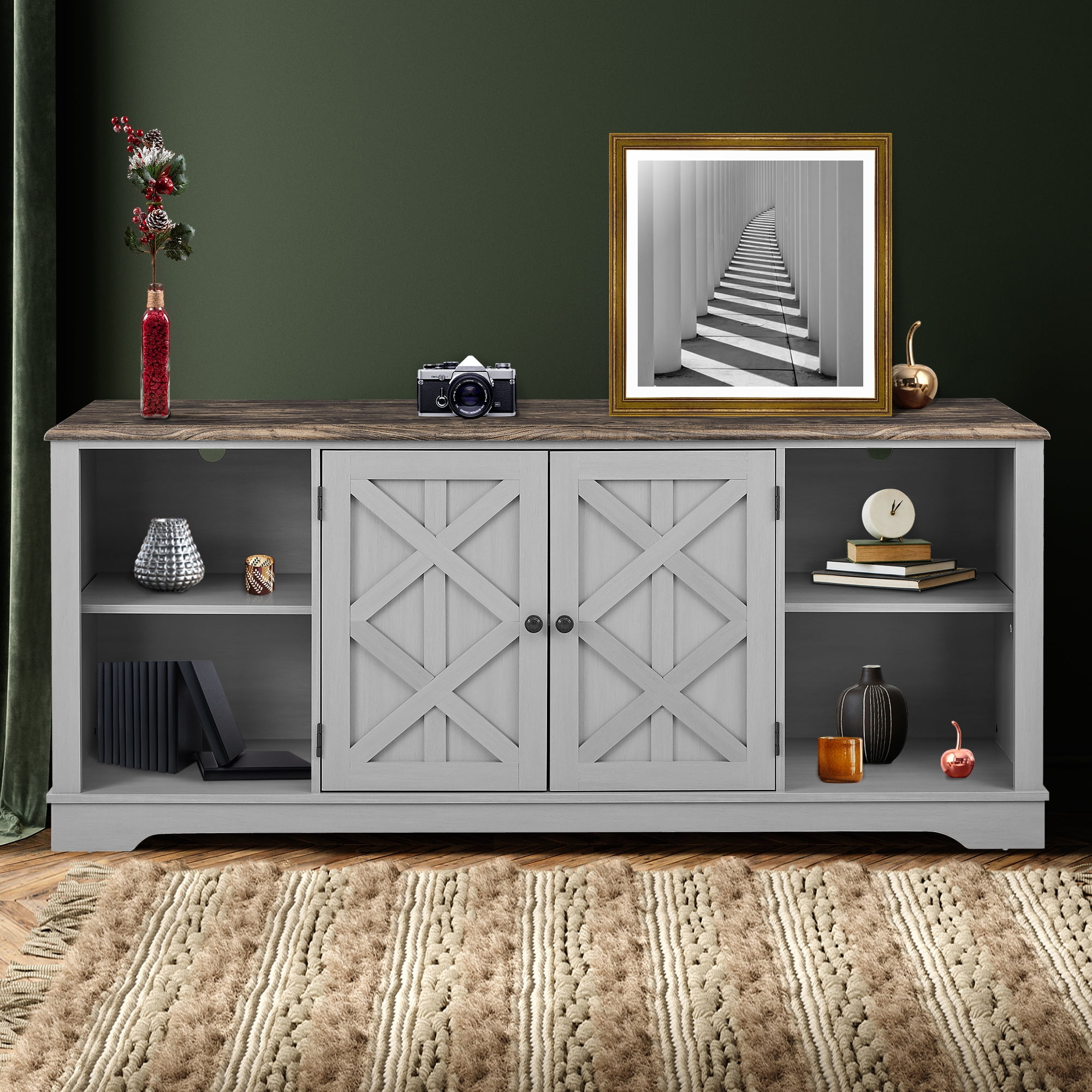 Farmhouse 70 in. Extra-Wide TV Stand for TVs up to 82 in., Gray ...