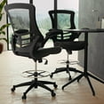 BizChair Mid-Back Black Mesh Ergonomic Drafting Chair with LeatherSoft ...