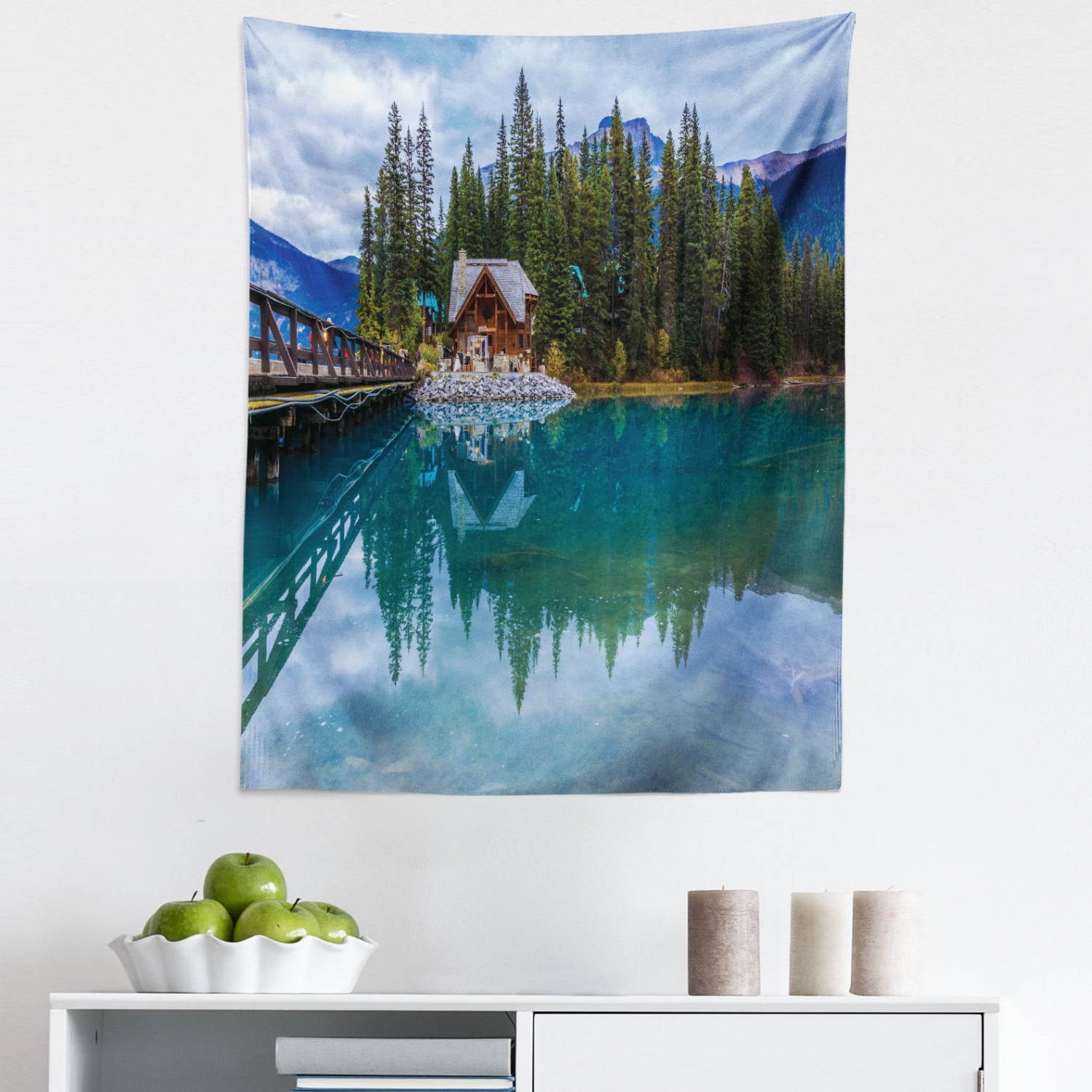 Wooden Tapestry, Canadian Emerald Lake Scenery with a Wooden Cottage ...