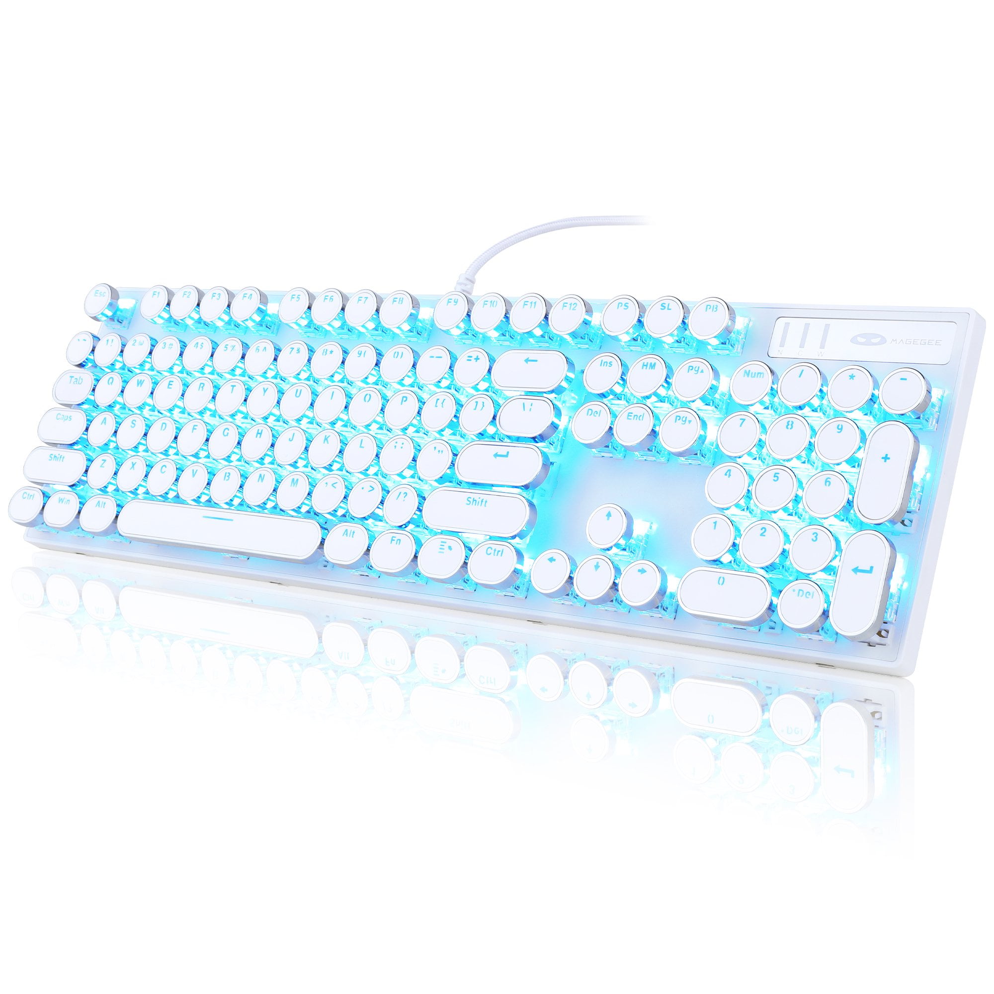 White Retro Punk Mechanical Gaming Keyboard with Blue Backlit, 104 Keys ...