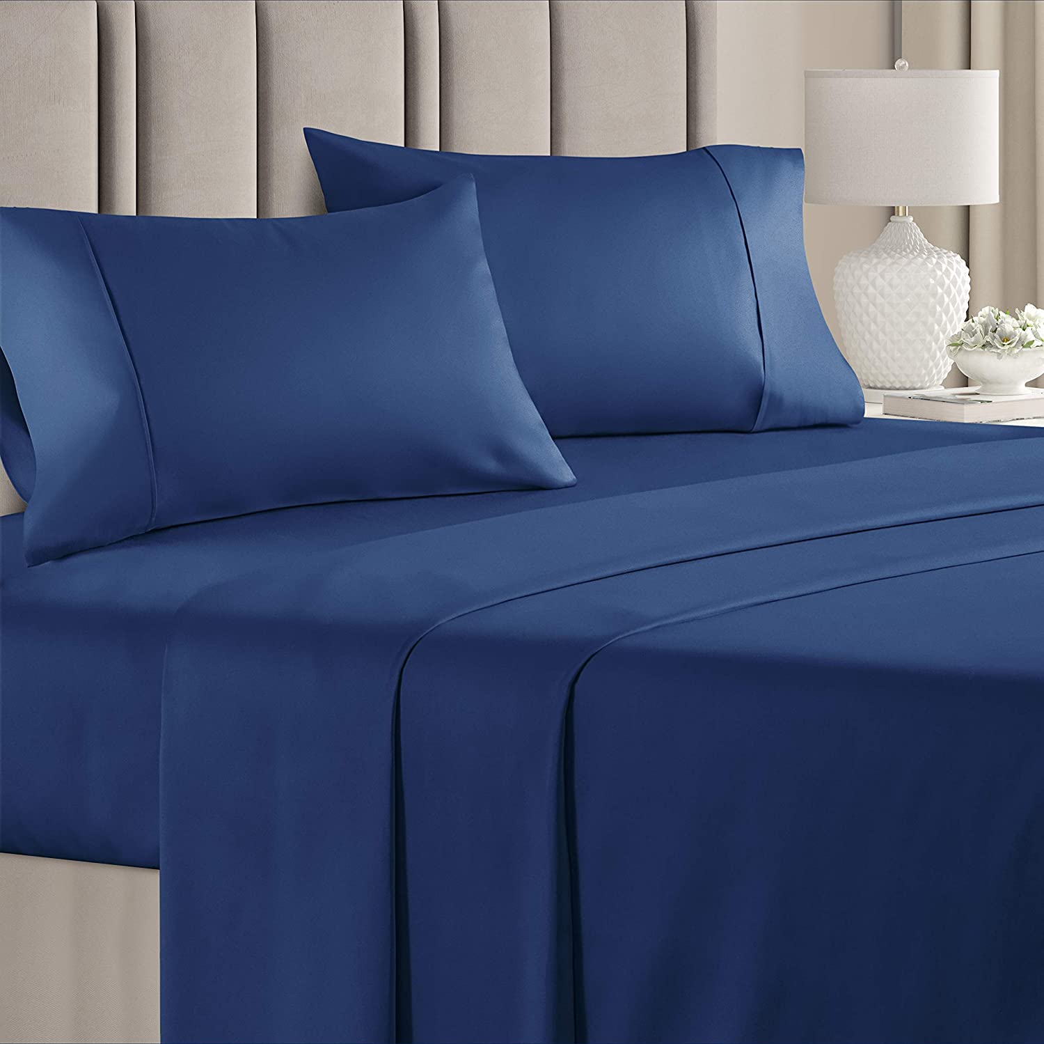 CGK Linens 4 Piece 100 Cotton 400 Thread Count Sheet Set Full Navy CGK Linens 4 Piece 100 Cotton 400 Thread Count Sheet Set Full Navy
