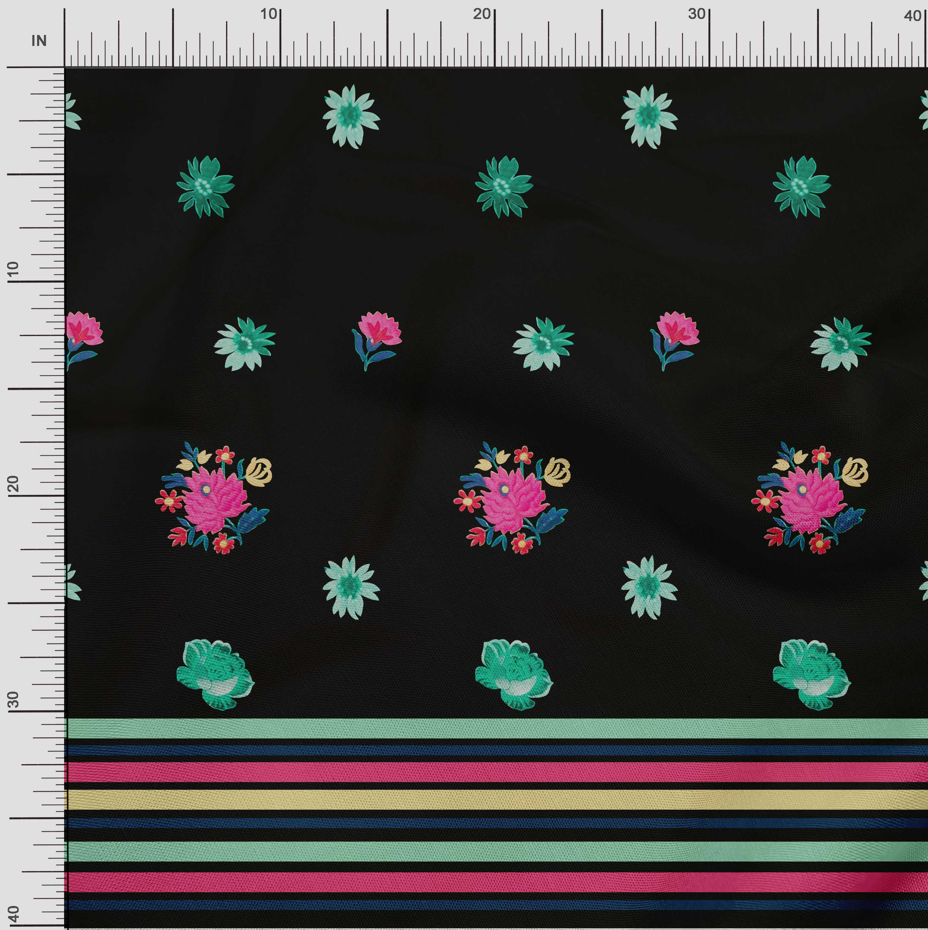 oneOone Silk Tabby Fabric Stripe & Floral Panel Print Fabric By Yard 42 ...