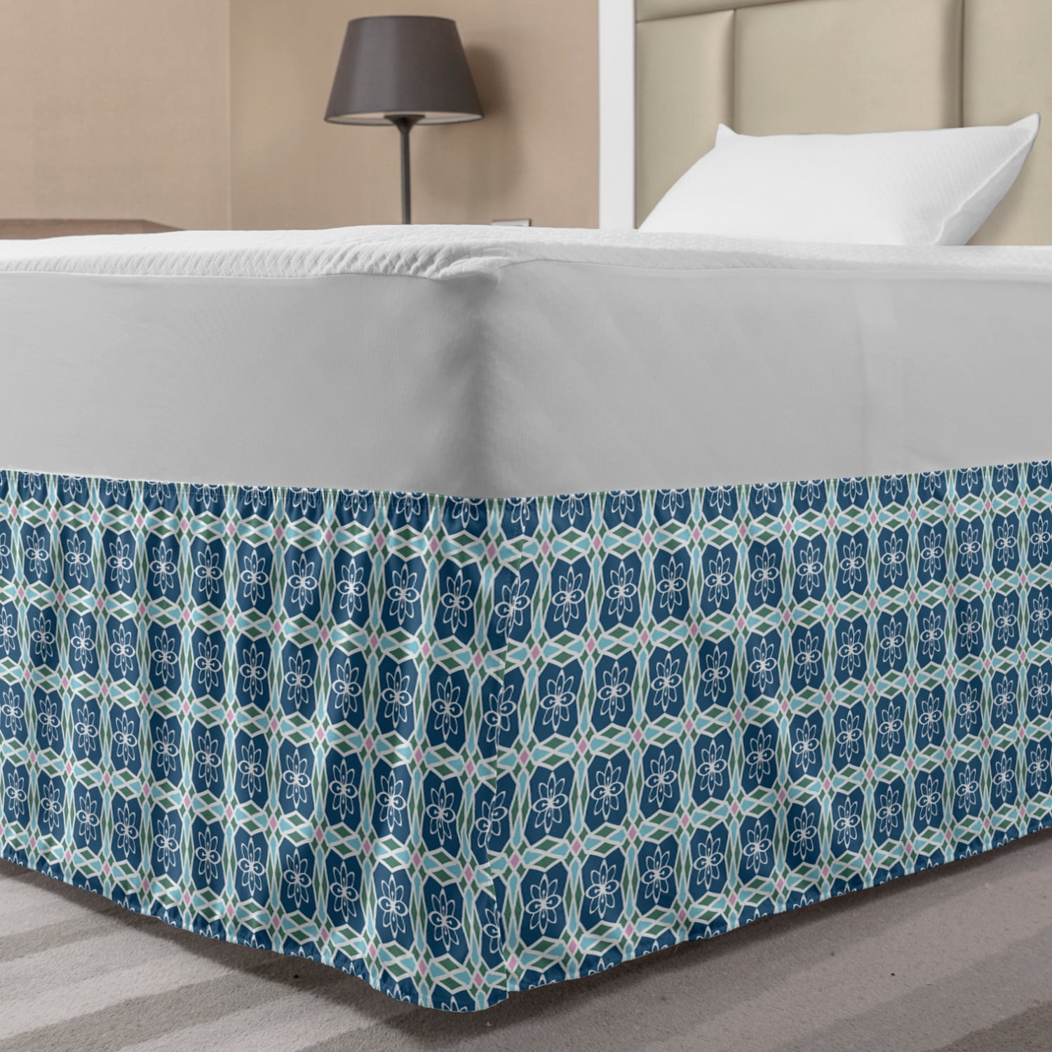 Oriental Bed Skirt, Moroccan Style Geometric Pattern with Abstract ...