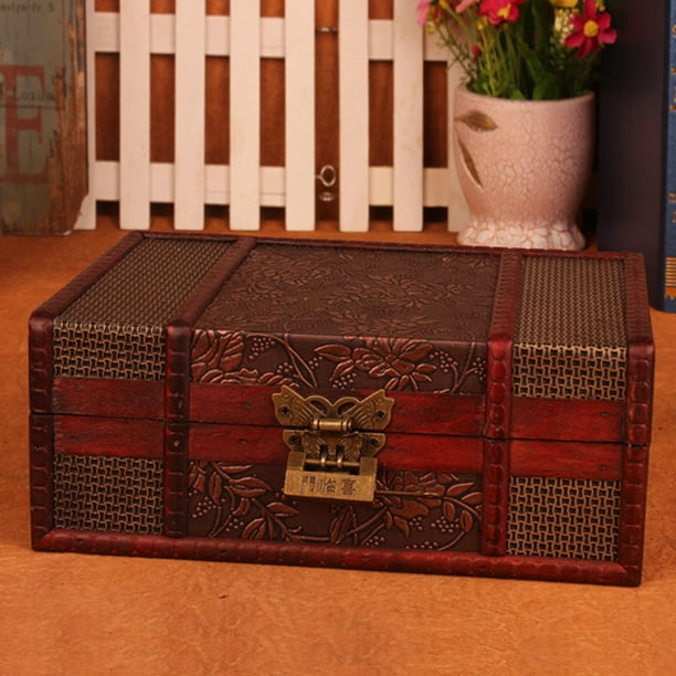 Cuboid With Lock Wooden Treasure Chest Desktop Retro Style Study ...