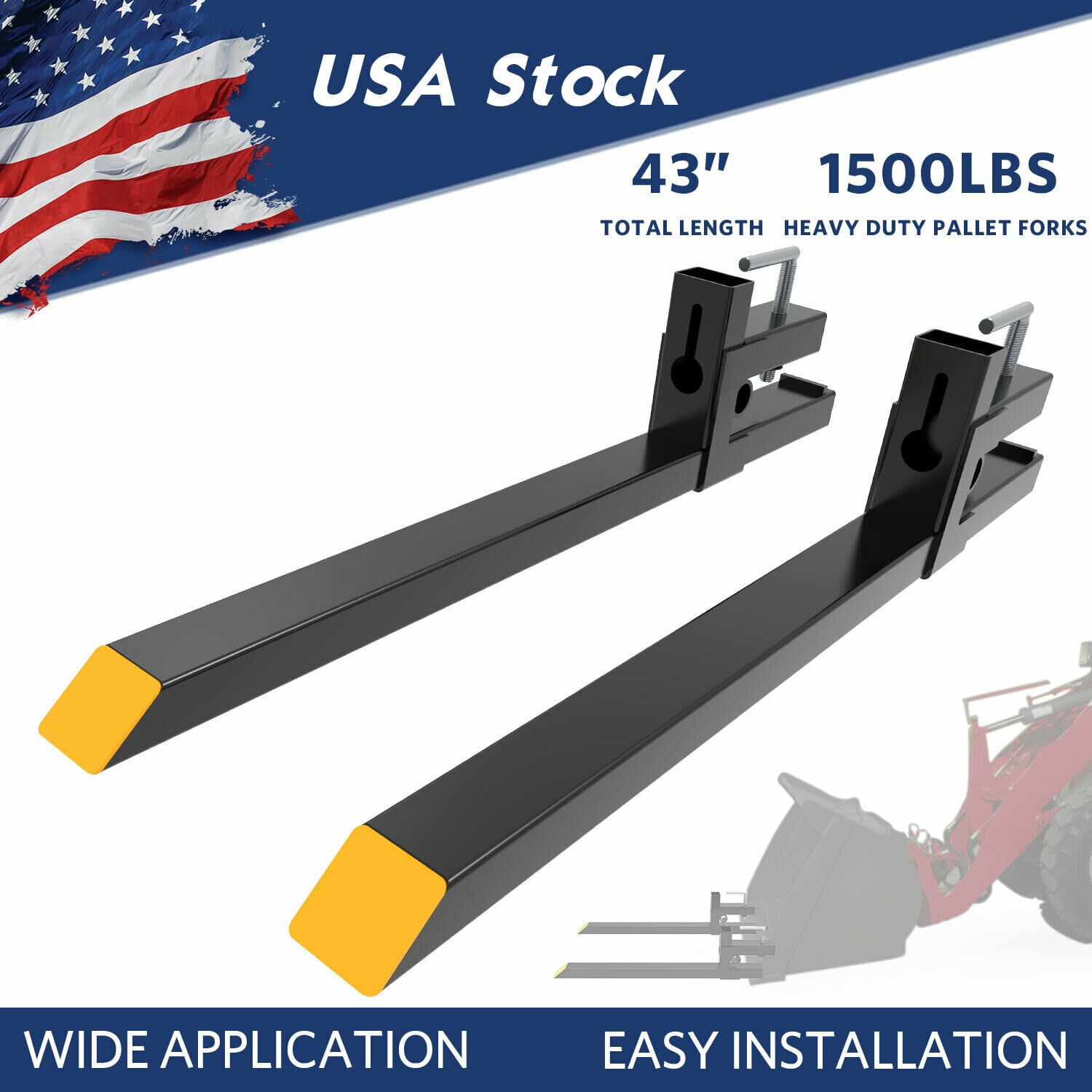1500Lbs Tractor Bucket Pallet Forks Loader Clamp On 43" Skid Steer ...