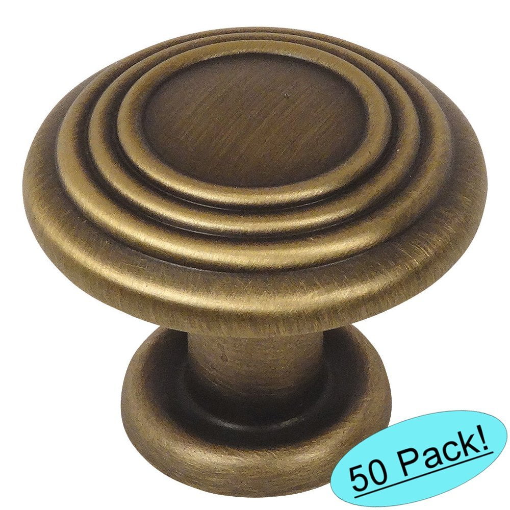 Cosmas 4122BAB Brushed Antique Brass 3 Ring Cabinet Hardware Round Knob ...