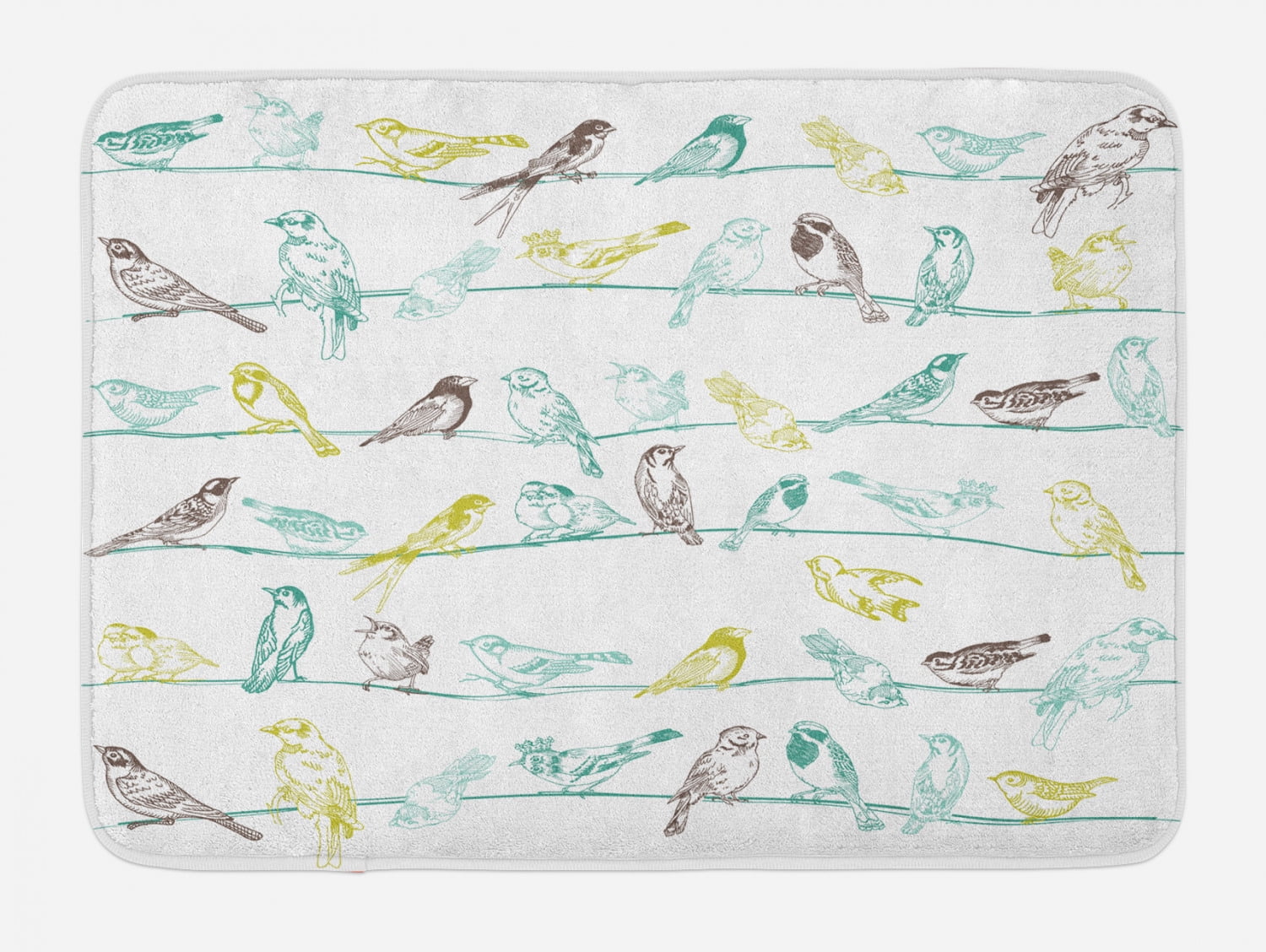 Birds Bath Mat, Various Type of Birds Sitting and Chirping on Wires ...