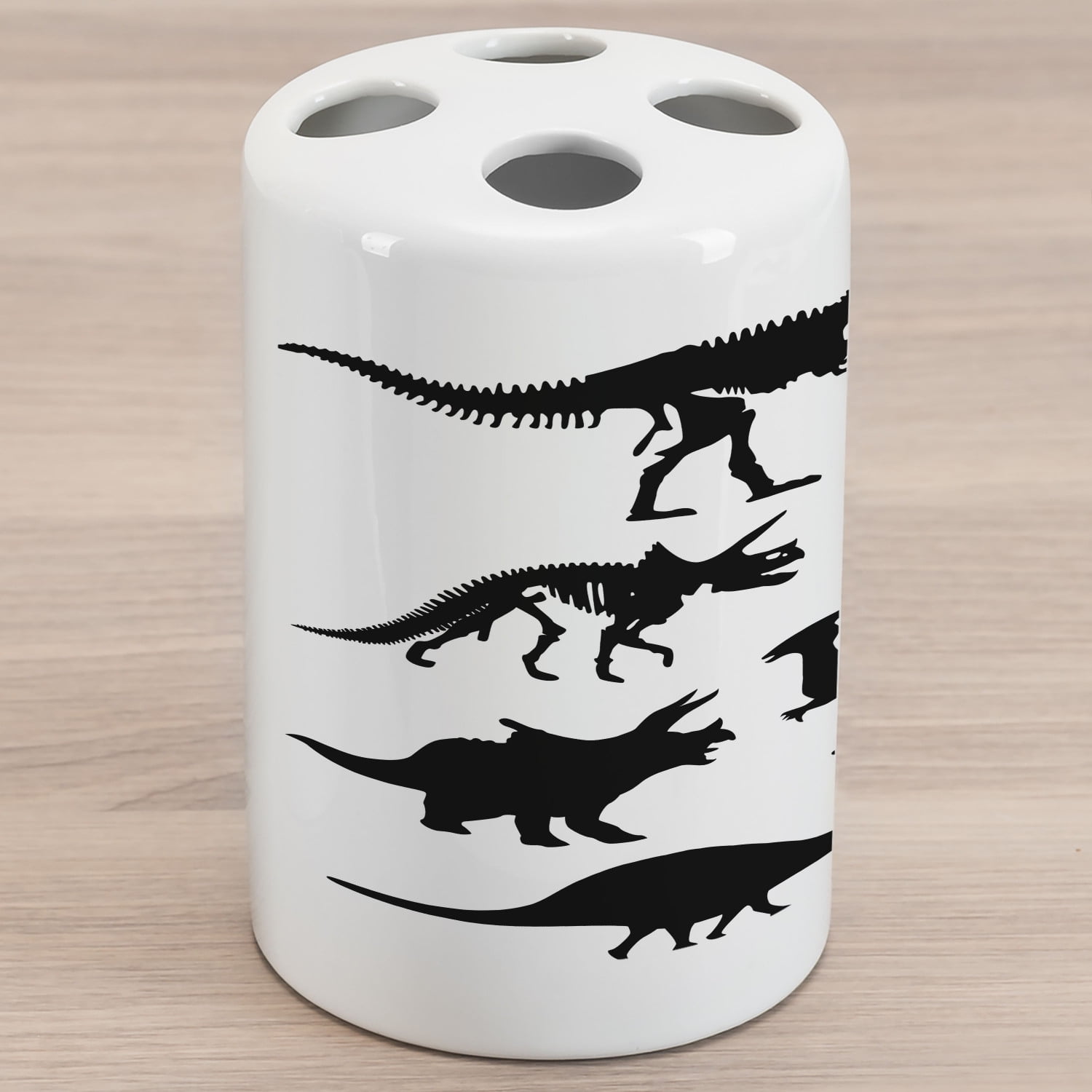 Dinosaur Ceramic Toothbrush Holder, Prehistoric Skeleton Bone Black ...