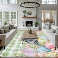 Easter Rabbit Washable Area Rug 8 x 10 ft Watercolor Floral Colored ...