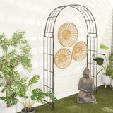 DecMode 91" Indoor Outdoor Arched Black Metal Garden Arbor with Lattice ...