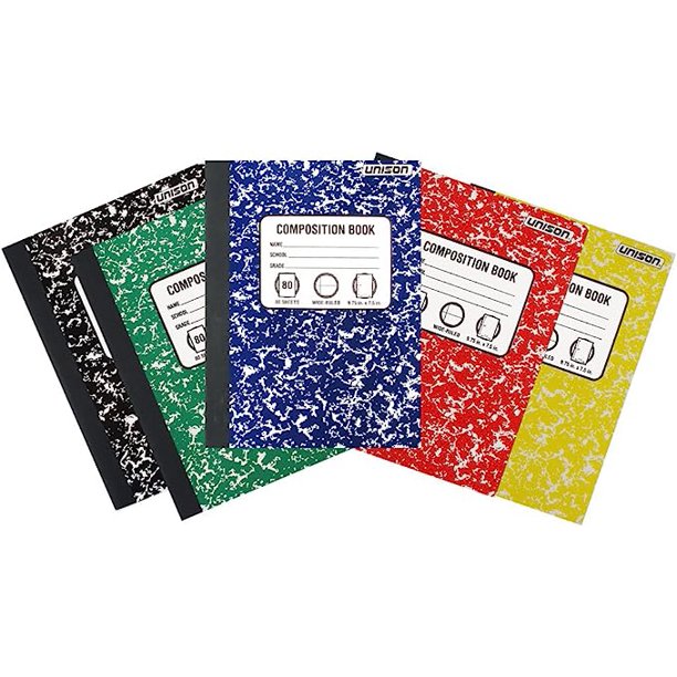 Bundle of 5 Unison Wide Ruled Marbled Composition 80 Page Notebooks ; 1 ...