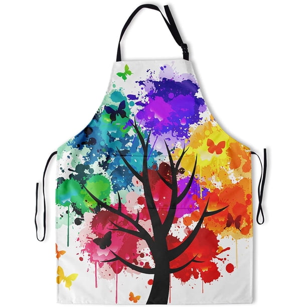 Colorful Artist Apron with 2 Pockets Art Tree Butterfly Aprons Smocks ...
