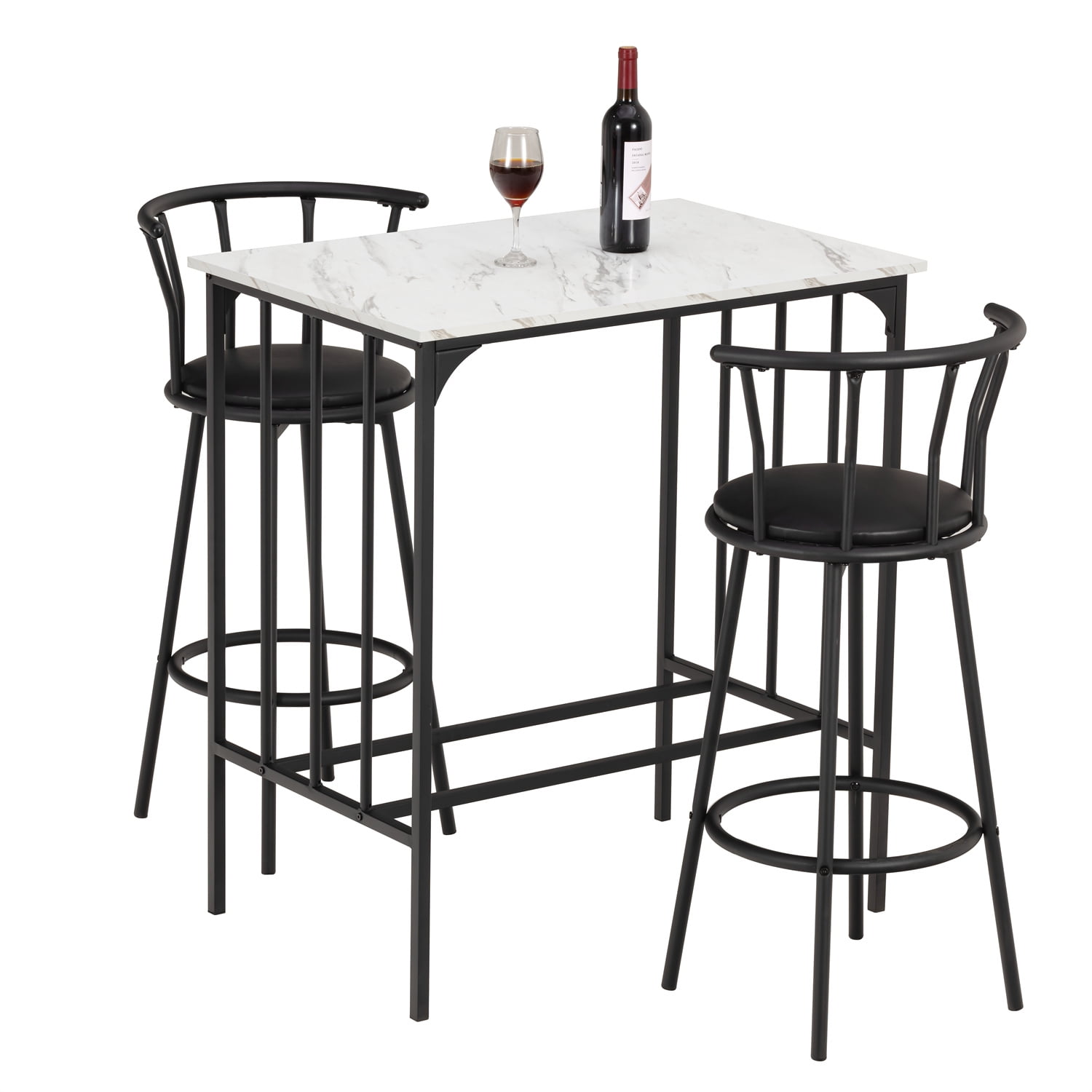 Bar Table Set with 2 Round Bar Stools, Modern Bar Table and Stools ...