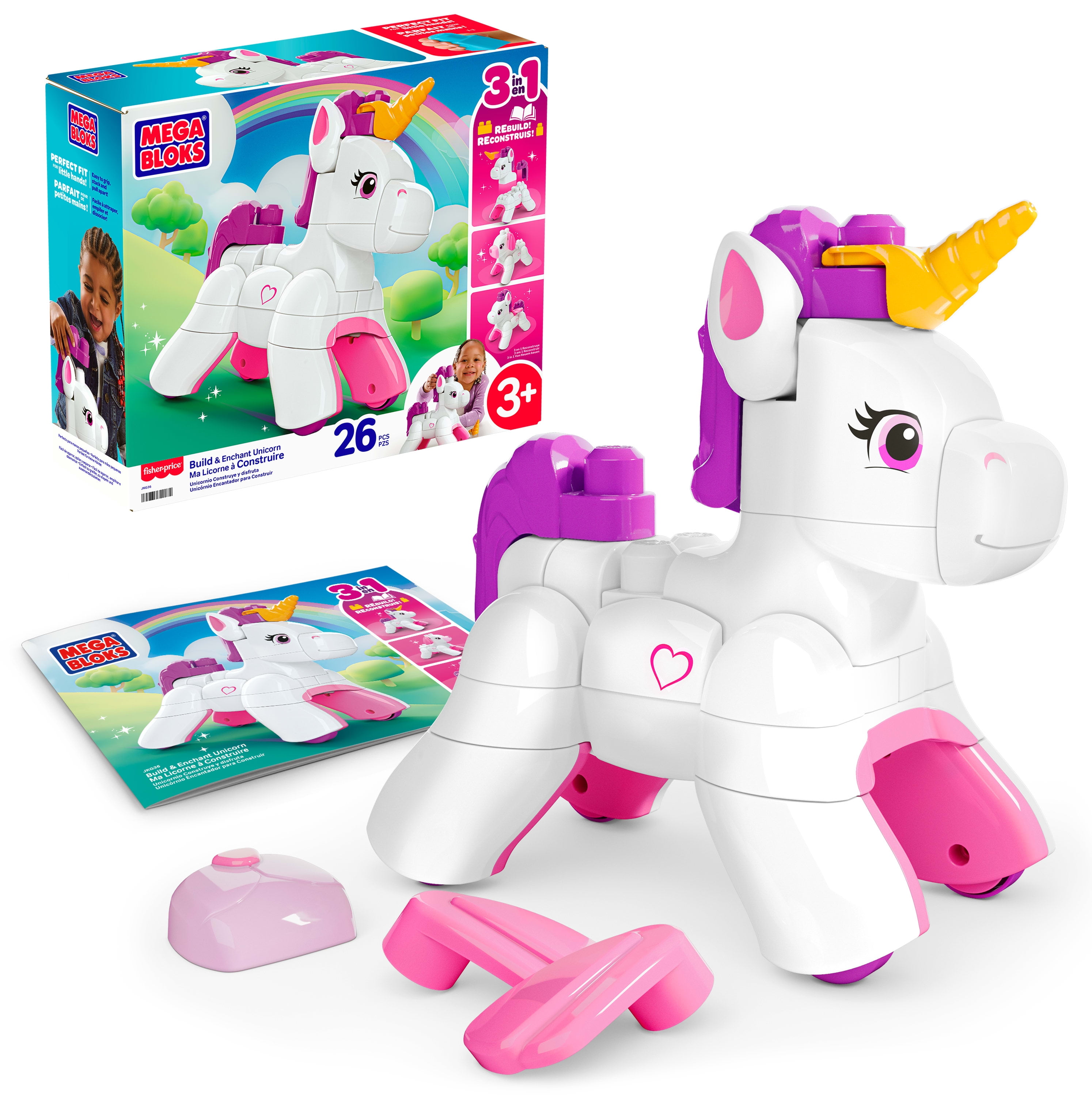 MEGA BLOKS Build & Enchant Unicorn Block Toy (26 Pieces) for Kids ...