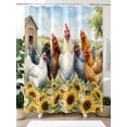 Chickens Rooster Shower Curtain, Yellow Sunflowers Barn Farmhouse ...
