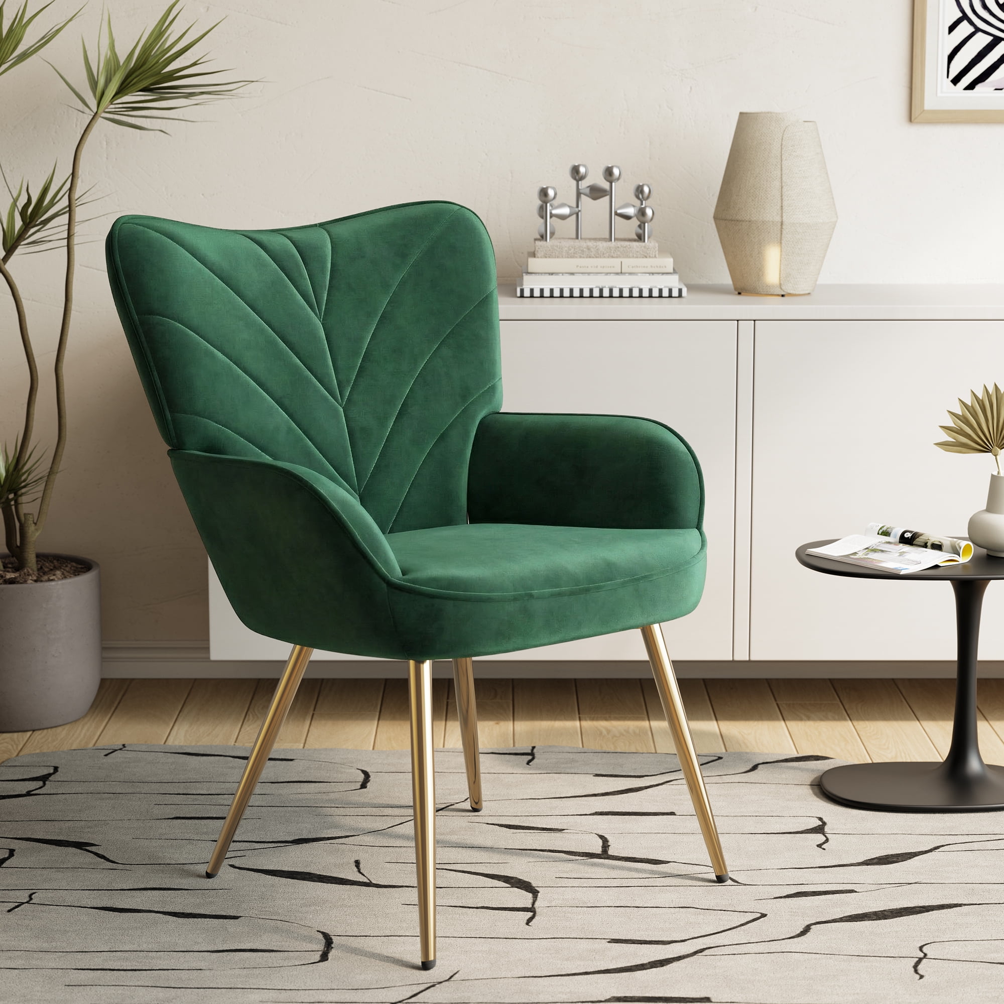 Click here for Malol Leaf Pattern Velvet Accent Chair With Golden... prices