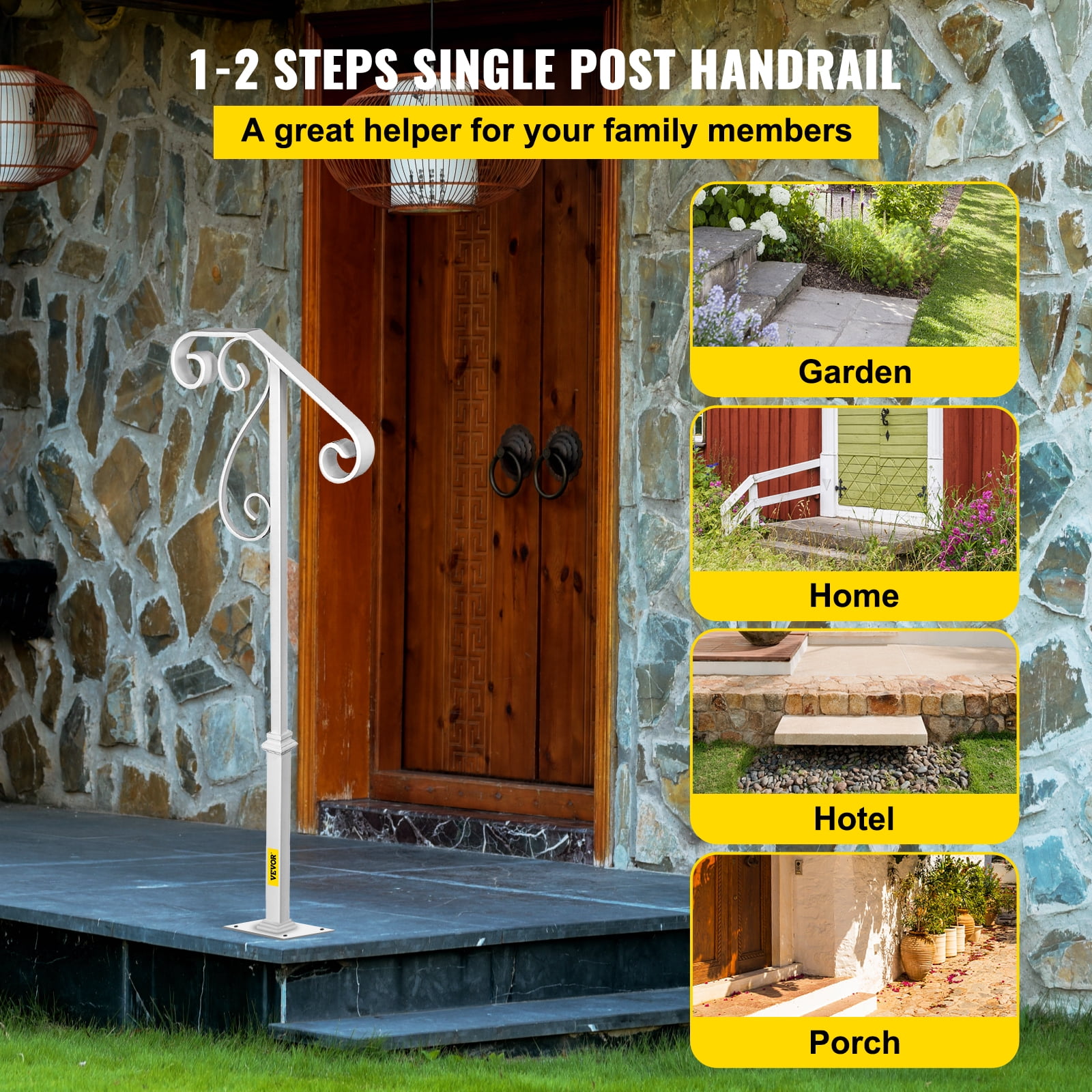 Buy VEVOR Single Post Handrail Fits 1 or 2 Steps Wrought Iron Post ...