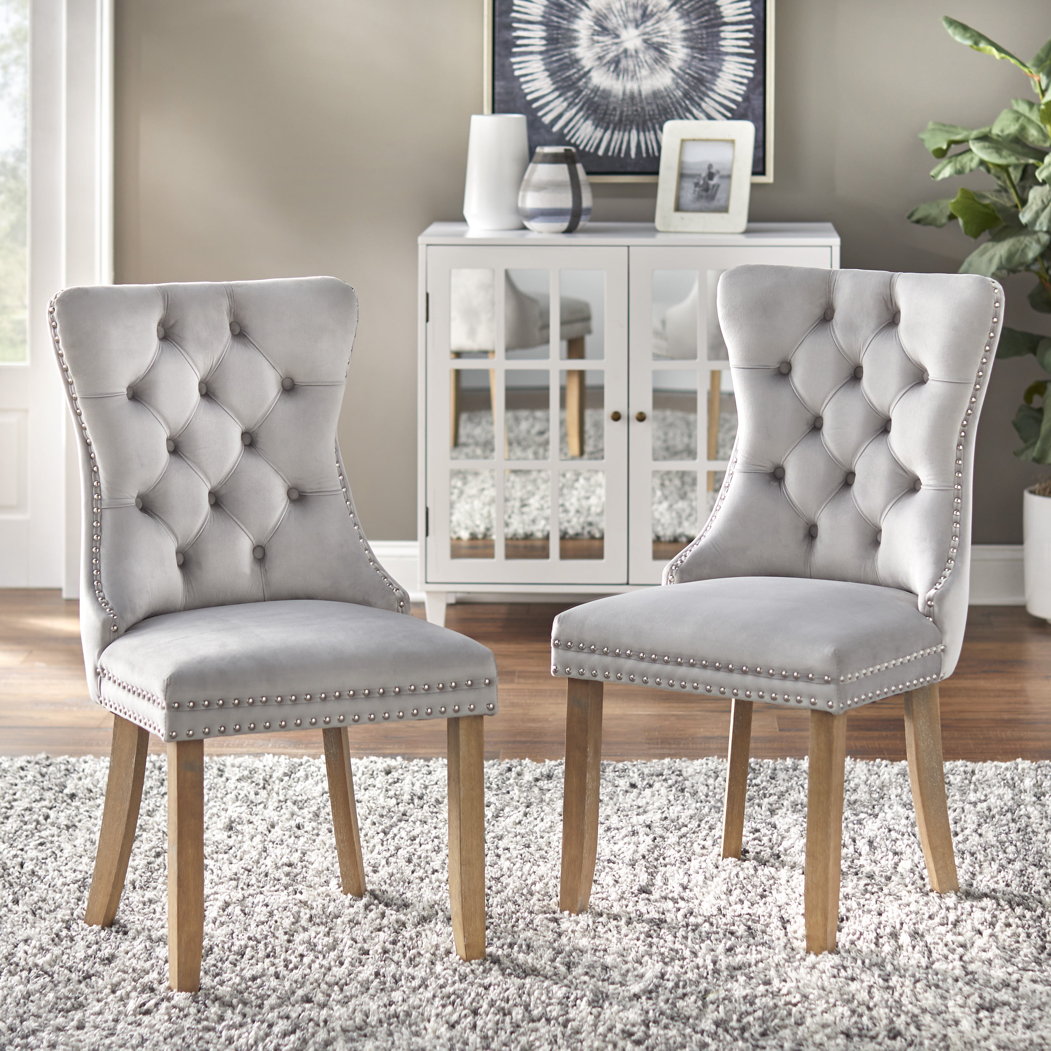 TMS Pembroke Transitional Hourglass Velvet Dining Chair, Set of 2, Gray ...