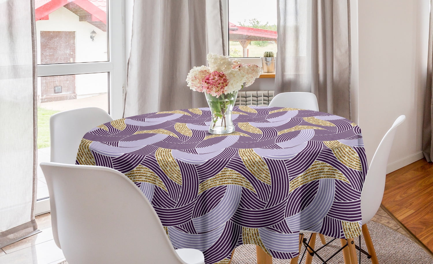 Geometric Round Tablecloth, Crossed Curved Arc Design with Different ...
