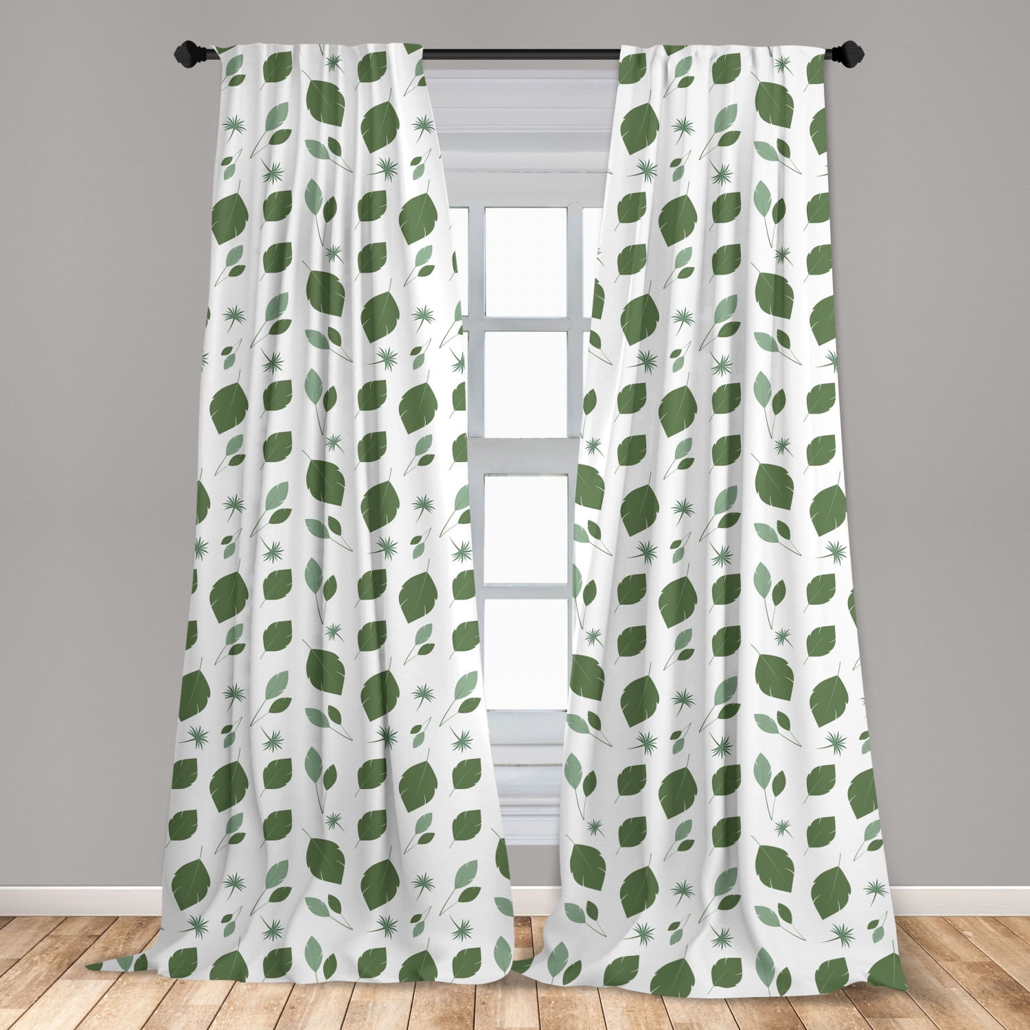 Leaves Curtains 2 Panels Set, Silhouettes of Nature Themed Simplistic ...