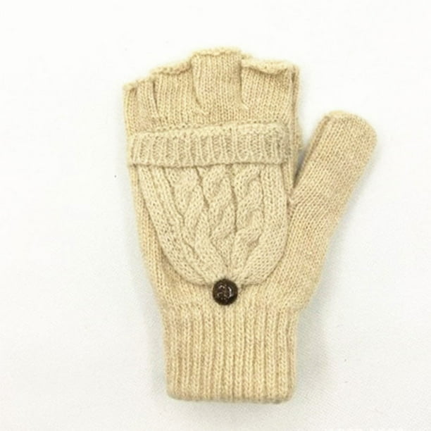 Half Finger Gloves Women Convertible Flip Knitted Winter Warm Mitten ...