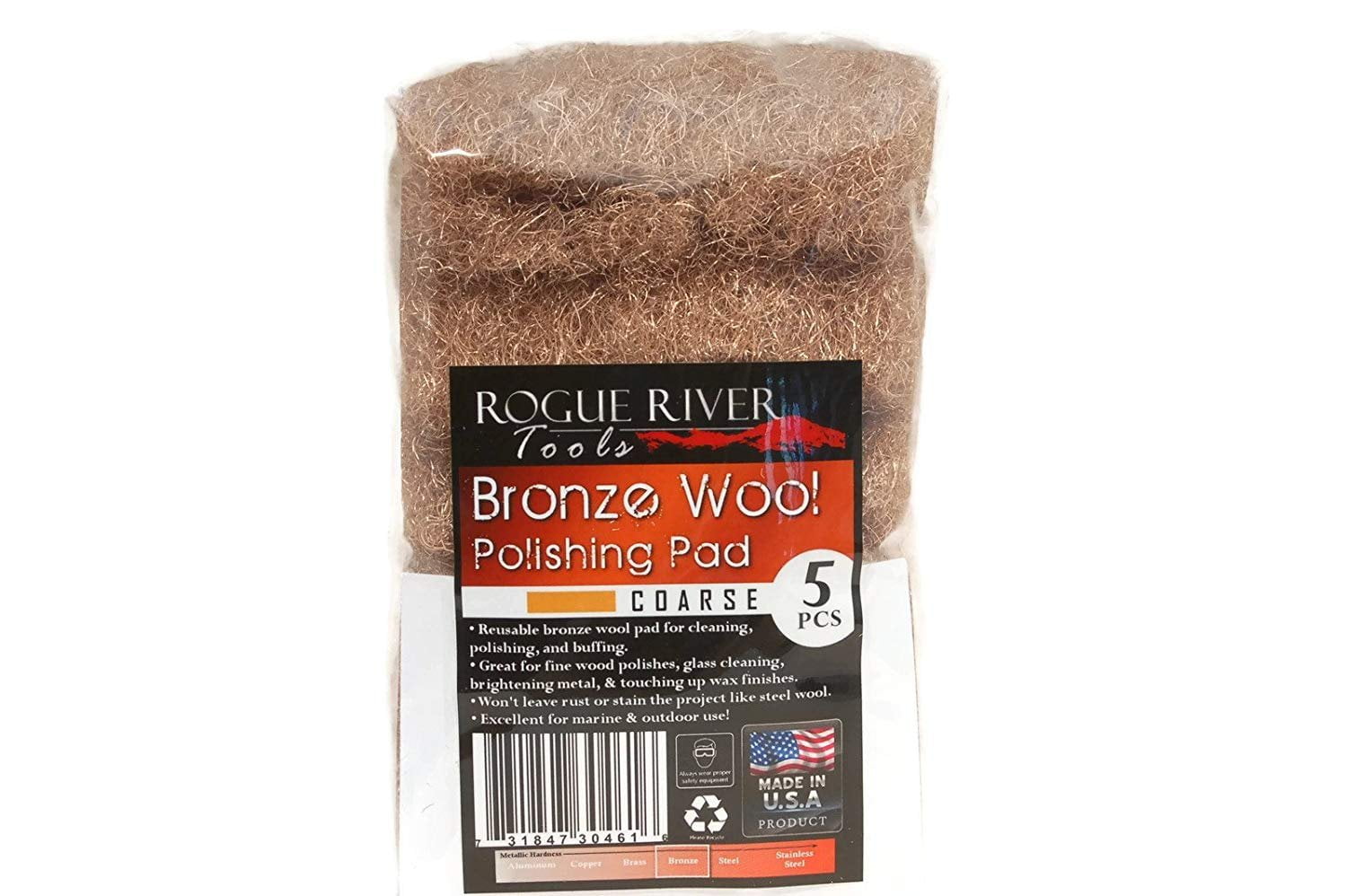 Rogue River Tools Bronze Wool Pads - COARSE 5pc CHOOSE GRADE! Marine ...