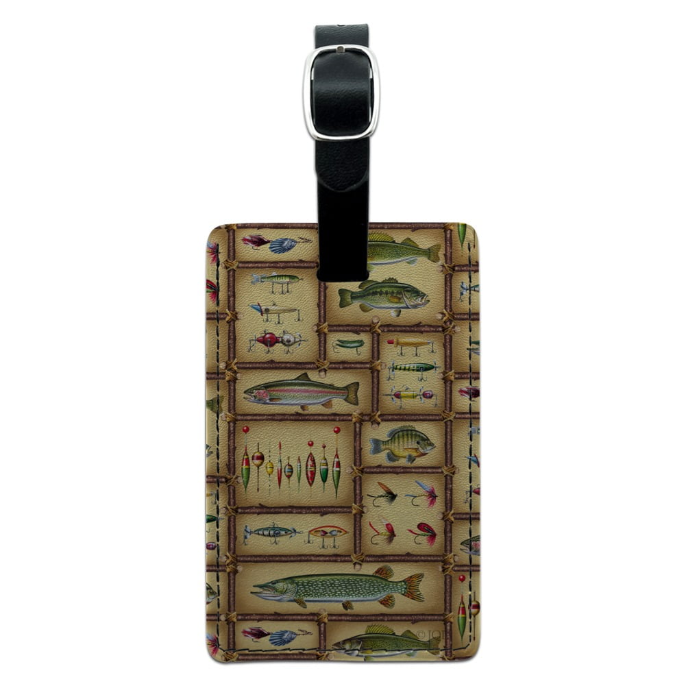 Colorful Fish and Fishing Lures Rectangle Leather Luggage Card Suitcase ...