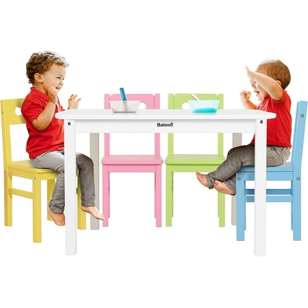 Hantdan Wooden Kids Table and 4 Chairs Set for Age 3-8, Toddler Table ...