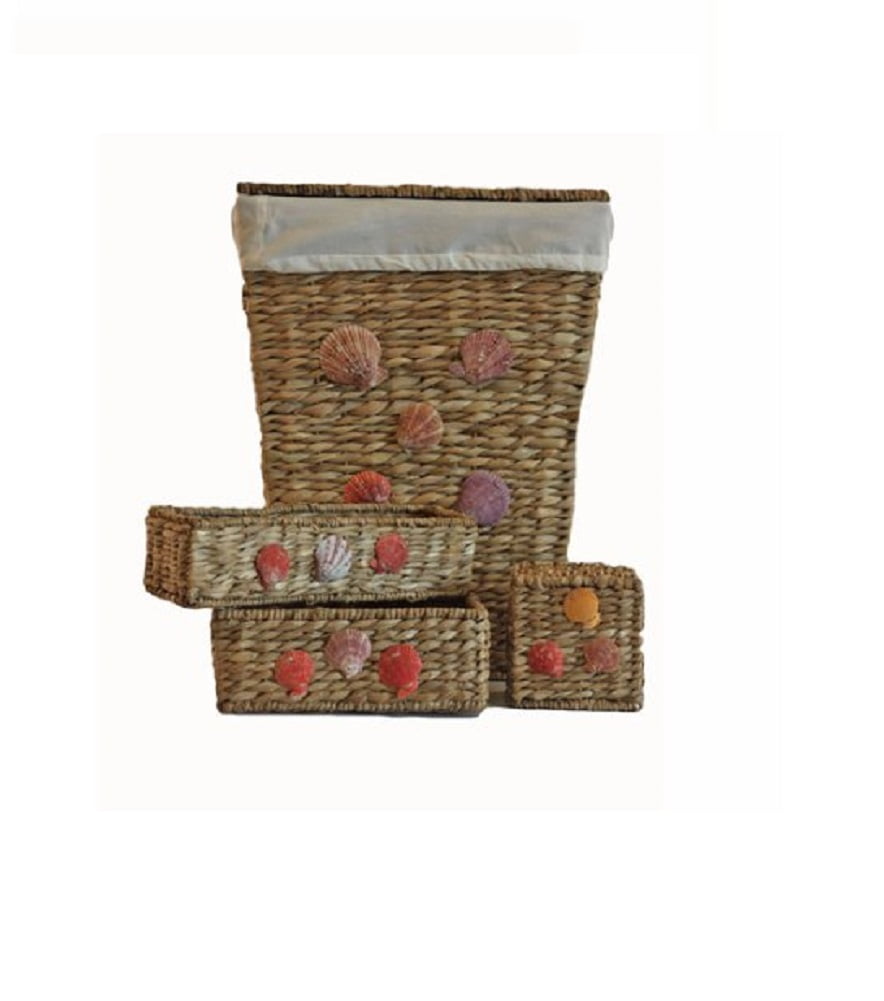 Baum 4-Piece Hamper Set with Multi-Colored Shell Trim, Beige - Walmart.com