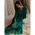 Army Green Satin Lace-Trimmed Belted Robe With Bell Sleeves, Elegant ...