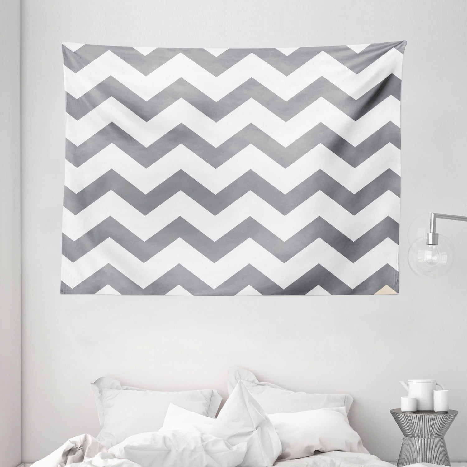 Grey Tapestry, Grey and White Chevron Pattern Classic Geometrical ...