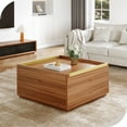 Dextrus Brown Coffee Table with Storage Drawers and Gold Handle for ...