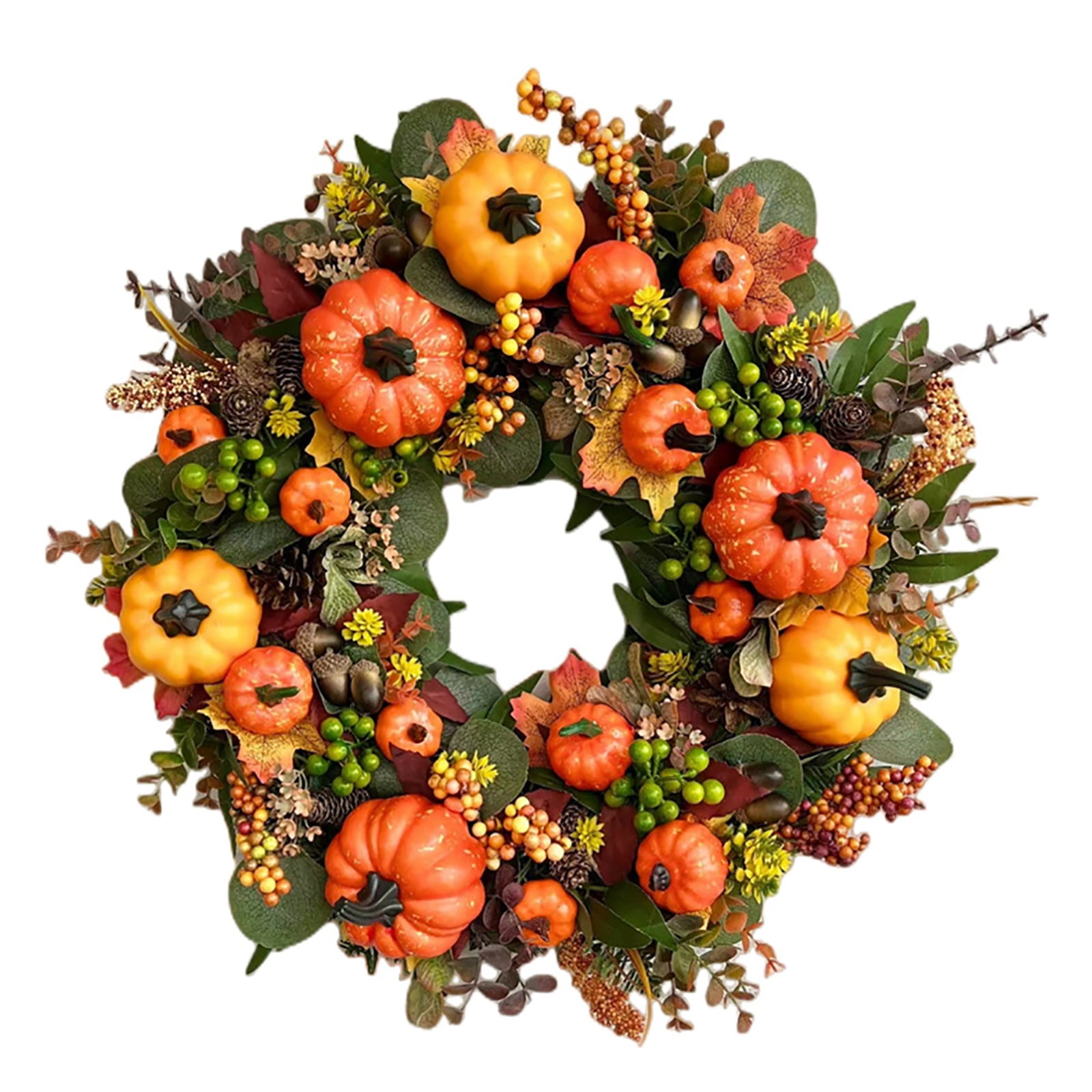 Fall Wreaths for Front Door - 18 Inch Autumn Maples Leaf Pumpkin Pine ...