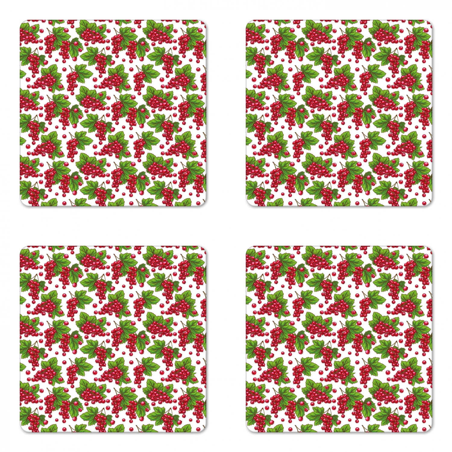 Spring Coaster Set of 4, Redcurrant Branches with Leaves Grape Harvest ...