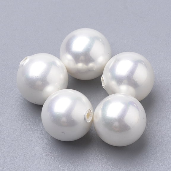 10pc Shell Pearl Beads Round Half Drilled White 10mm Hole: 1mm ...