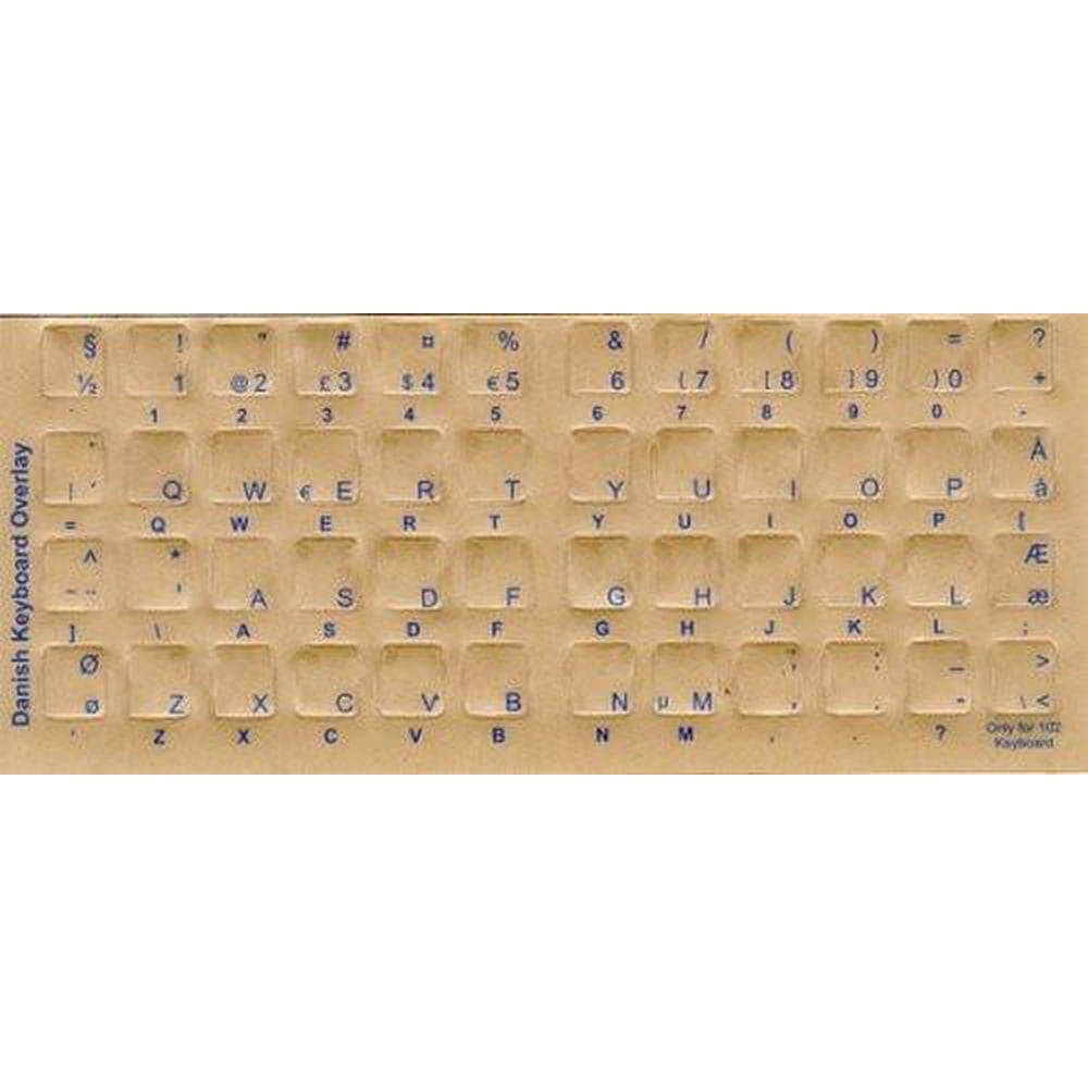 Danish Keyboard Stickers - Labels - Overlays with Blue Characters for ...