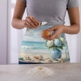 Seaside Beach Half Waist Apron Blue Hydrangeas Flower Bottle Starfish ...