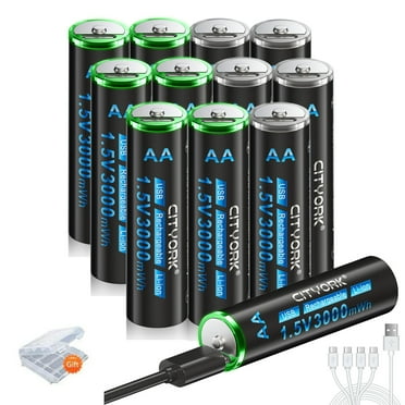 CITYORK 10 Pack AA Batteries Type-C USB 3000mWh 1.5V Lithium High ...