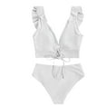 Ayolanni White Womens Tankini Flutter Tie Back Deep V Neck Solid Separates Bikini Swimsuit For