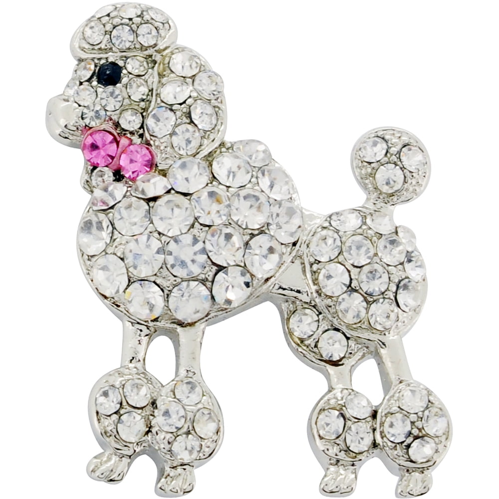 Chrome Poodle Dog With Pink Bow Crystal Brooch Pin - Walmart.com
