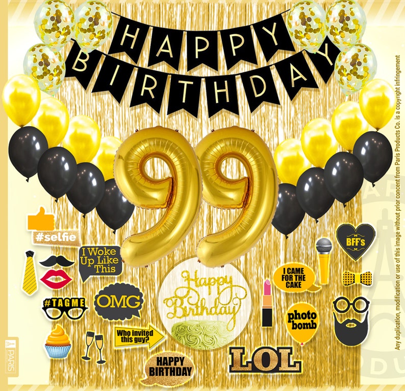 99th Birthday Decoration Black and Gold for Boy & Girl, 99th Cake ...